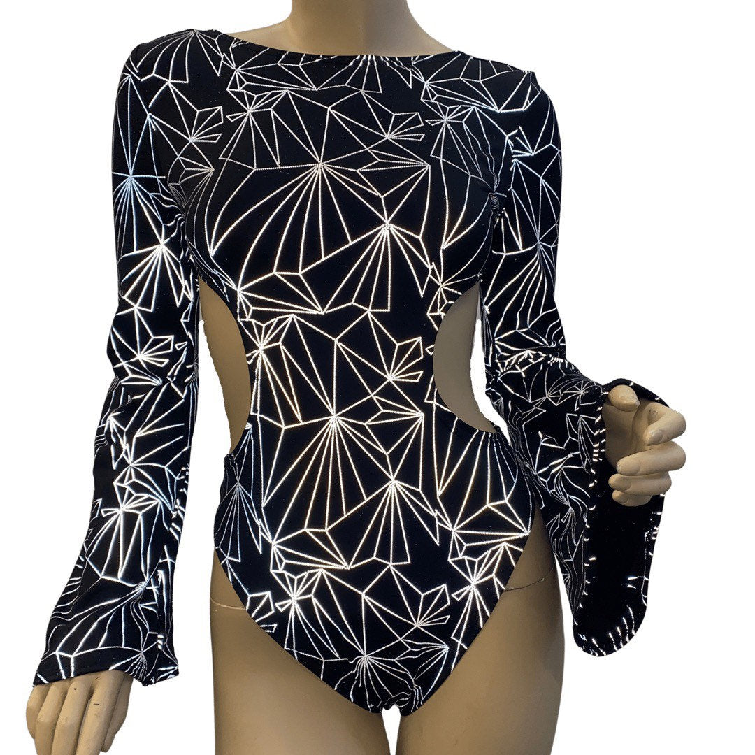 REFRACTION | Aria Cut-Out Bell Sleeve Bodysuit – Electric Wave